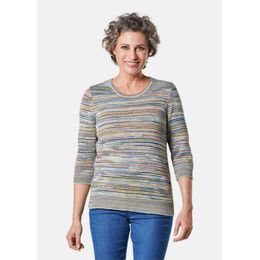 GOLDNER Kurzgr&ouml;&szlig;e: Ringelpullover mit Rundhals in blau / papaya / geringelt | Gr.: 19