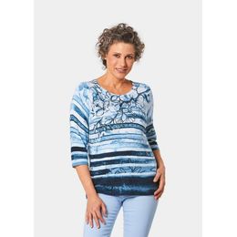 GOLDNER Viskosepullover mit Muster, Feinstrick in blau / gemustert | Gr.: 44