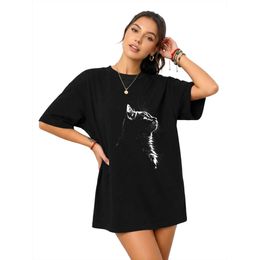 Gorhey Shirt 'Women's Summer Short-Sleeve Shirt with Cat Print Tees' Damen Gr&ouml;&szlig;e M schwarz
