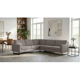 Ecksofa Home Affaire "Pinto, XXL, 250/290 cm, langer Schenkel, Ottomane", braun, B:290cm H:85cm T:250cm, 100% Polyester, Sofas, Ecksofa, Cord, Chenille, Lederoptik, mit Keder, Metallf&uuml;&szlig;e, Wellenunterfederung
