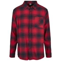 Langarm-Poloshirt Urban Classics "Urban Classics Herren Oversized Checked Grunge Shirt", Herren, Gr. L, schwarz, rot, 100% Baumwolle, kariert, oversize, amerikanischer Ausschnitt, Shirts
