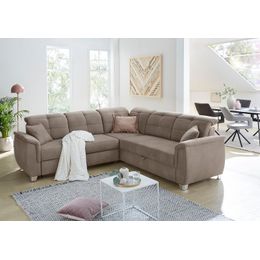 Jockenh&ouml;fer Ecksofa JOCKENH&Ouml;FER GRUPPE "Udine L-Form, B: 263 cm", braun, B:263cm T:100cm, Luxus-Microfaser in Lederoptik (100% Polyester);Kissen: 44% Polyethylem, 30% Polyacryl, 26% Polypropylen, Sofas, Ecksofa, mit Bettfunktion, Bettkasten, Kopfteilverstellung & Zierkissen
