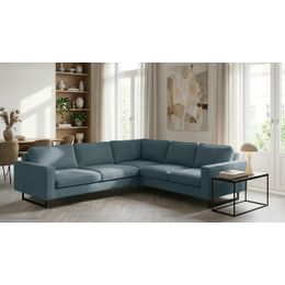 Ecksofa Home Affaire "Pinto, XXL, 250/290 cm, langer Schenkel, Ottomane", blau (azur), B:290cm H:85cm T:250cm, 92% Polyester, 8% Nylon, Sofas, Ecksofa, Cord, Chenille, Lederoptik, mit Keder, Metallf&uuml;&szlig;e, Wellenunterfederung