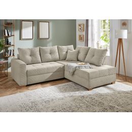 Jockenh&ouml;fer Ecksofa JOCKENH&Ouml;FER GRUPPE "Heidelberg L-Form, B: 228 cm", beige (beige, grau), B:228cm T:99cm, Korpus: 100% Polyester;Kissen: 100% Polyester, Sofas, Ecksofa, mit Bettfunktion, Bettkasten & Zierkissen