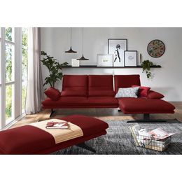 Ecksofa W.Schillig "broadway, Designsofa mit tollem Sitzkomfort", rot (ruby rot z59), B:291cm H:94cm T:164cm, Longlife Xtra-Leder Z59: Glattleder mit modischer Pr&auml;gung. Hautst&auml;rke 0, 9 - 1, 1 mm, Sofas, Ecksofa, Sitztiefenverstellung, Kopfteil- & Seitenteilverstellung, Breite 291cm