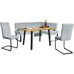 Eckbankgruppe OTTO HOME "Oliver", blau (hellblau (castello 8624), schwarz), B:220cm H:89cm T:160cm, FSC-zertifizierter Holzwerkstoff, FSC-zertifiziertes Massivholz, Metall, Polyester, Sitzm&ouml;bel-Sets, Eckbankgruppe, Eckbank mit Wellenunterfederung im Sitz, Tisch Massiv Eiche