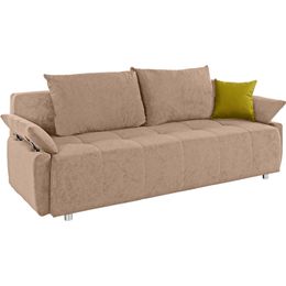 Schlafsofa Collection AB "3-Sitzer, Funtastic", braun (hellbraun), B:212cm H:84cm T:96cm, Zierkissen: 100% Polyester;Struktur (100% Polyester);Kunstleder SOFTLUX;Microfaser PRIMABELLE (100% Polyester), Sofas, Schlafsofa, inkl. Bettfunktion, Bettkasten, Federkern, Frei im Raum stellbar, Topseller