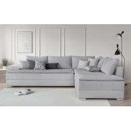 Ecksofa Home Affaire "Night & Day L-Form, B: 324 cm, mit Dauer-Schlaffunktion und Armlehne", grau (hellgrau), B:324cm H:95cm T:218cm, Struktur ( 100% Polyester);Luxus-Microfaser (100% Polyester), Sofas, Ecksofa, inkl. Bettfunktion & Bettkasten, Boxspringbett 180x200 cm, Topseller