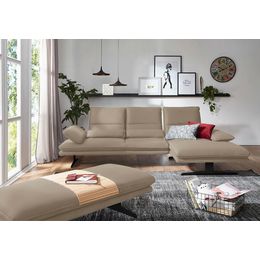 Ecksofa W.Schillig "broadway, Designsofa mit tollem Sitzkomfort", braun (stone z59), B:291cm H:94cm T:164cm, Longlife Xtra-Leder Z59: Glattleder mit modischer Pr&auml;gung. Hautst&auml;rke 0, 9 - 1, 1 mm, Sofas, Ecksofa, Sitztiefenverstellung, Kopfteil- & Seitenteilverstellung, Breite 291cm