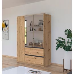 Dreht&uuml;renschrank Rauch "Kleiderschrank Schrank Garderobe W&auml;scheschrank COSTA in 3 Breiten", braun (eiche artisan), B:136cm H:197cm T:54cm, Holzwerkstoff, Schr&auml;nke, Dreht&uuml;renschrank, mit Spiegel, grifflose Front und Push-to-Open Funktion MADE IN GERMANY