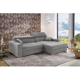 Jockenh&ouml;fer Ecksofa JOCKENH&Ouml;FER GRUPPE "Slider L-Form, B: 277 cm, mit 60 cm elektr. Sitztiefenverstellung", grau (grau 417, 19), B:279cm T:126cm, Korpus: 100% Polyester;Kissen: 100% Polyester, Sofas, Ecksofa, 140kg Belastbarkeit, USB-Anschluss, Kopfteilverstellung & Zierkissen, Topseller