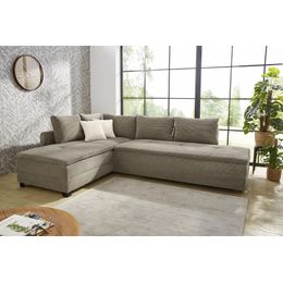 Jockenh&ouml;fer Ecksofa JOCKENH&Ouml;FER GRUPPE "Madrid L-Form, B: 306 cm, Liegefl. 180x200 cm, Dauerschl&auml;fer", grau (taupe), B:306cm T:106cm, Korpus: 100% Polyester;Kissen: 100% Polyester, Sofas, Ecksofa, mit Bettfuntkion, Bettkasten, Topper & Regal, Boxspringbettaufbau, Topseller