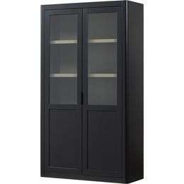 Vitrine Woood "GUNNAR", schwarz, B:120cm H:217cm T:48cm, Massivholz, Schr&auml;nke, Vitrine, FSC-zertifizierte Kiefer, bietet stilvolle Aufbewahrung auf 4 B&ouml;den