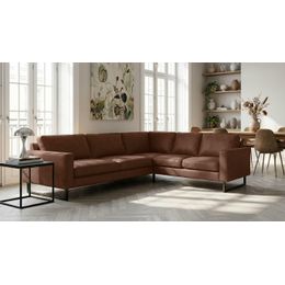 Ecksofa Home Affaire "Pinto, XXL, 250/290 cm, langer Schenkel, Ottomane", braun, B:290cm H:85cm T:250cm, Luxus-Microfaser in Lederoptik(100% Polyester);Cord (92% Polyester, 8% Polyamide), Sofas, Ecksofa, Cord, Chenille, Lederoptik, mit Keder, Metallf&uuml;&szlig;e, Wellenunterfederung