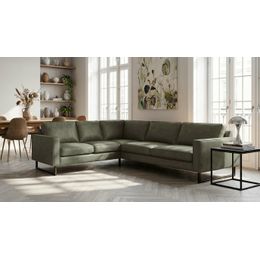 Ecksofa Home Affaire "Pinto, XXL, 250/290 cm, langer Schenkel, Ottomane", gr&uuml;n, B:290cm H:85cm T:250cm, Luxus-Microfaser in Lederoptik(100% Polyester);Cord (92% Polyester, 8% Polyamide), Sofas, Ecksofa, Cord, Chenille, Lederoptik, mit Keder, Metallf&uuml;&szlig;e, Wellenunterfederung