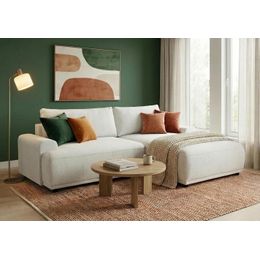 Ecksofa Trendmanufaktur "Fordon, Schlafsofa mit Bettkasten, Couch in L-Form, Breite 250 cm", wei&szlig; (wollwei&szlig;), B:250cm H:82cm T:167cm, 100% Polyester, Sofas, Ecksofa, in Struktur fein LEO, haustierfreundlich, wollwei&szlig;, Recamiere rechts