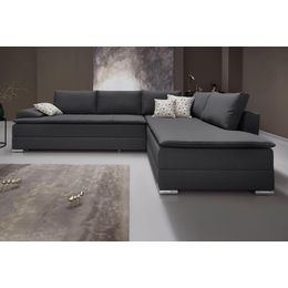 Ecksofa Home Affaire "Night & Day L-Form, B: 324 cm, mit Dauer-Schlaffunktion und Armlehne", anthrazit, B:324cm H:95cm T:218cm, Struktur ( 100% Polyester);Luxus-Microfaser (100% Polyester), Sofas, Ecksofa, inkl. Bettfunktion & Bettkasten, Boxspringbett 180x200 cm, Topseller