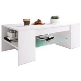 Couchtisch Vcm "Holz Sofatisch Couchtisch Schublade Glas Tunas", wei&szlig;, B:100cm T:50cm, Tische, Couchtisch