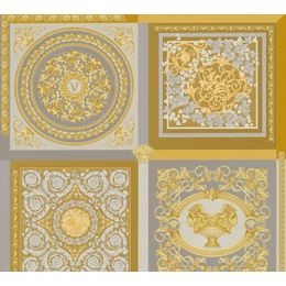 Vliestapete Versace "Wallpaper Versace 5 Design Patchwork", grau (goldfarben silberfarben grau), B:0,7m H:0,01m L:10,05m, Vinyl, Vlies, Tapeten, auffallende Fliesen-Tapete Tapeten Wohnzimmer Schlafzimmer K&uuml;che Optik