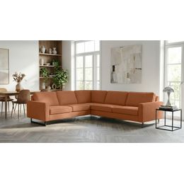 Ecksofa Home Affaire "Pinto, XXL, 250/290 cm, langer Schenkel, Ottomane", brick rot, B:290cm H:85cm T:250cm, 100% Polyester, Sofas, Ecksofa, Cord, Chenille, Lederoptik, mit Keder, Metallf&uuml;&szlig;e, Wellenunterfederung