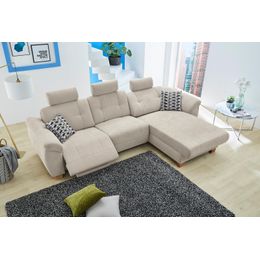 Jockenh&ouml;fer Ecksofa JOCKENH&Ouml;FER GRUPPE "Savona L-Form, B: 299 cm", beige, B:299cm H:105cm T:105cm, Luxus-Microfaser (92% Polyester, 8% Nylon);Zierkissen: (100% Polyester), Sofas, Ecksofa, mit elektr. Relaxfunktion, USB, 2 Zierkissen & 3 Kopfst&uuml;tzen, Topseller