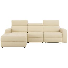 Ecksofa Home Affaire "Sentrano, L-Form", beige (creme), B:275cm H:82cm T:164cm, NaturLEDER/Kunstleder (Das Leder hat eine Dicke von 0, 9-1, 0 mm);Kunstleder;Webstoff (95% Polyester, 5% Nylon);Struktur fein (95% Polyester, 5% Nylon), Sofas, Ecksofa, 275 cm, man. o. elektr. Relaxfunktion und USB/Kopfverstellung