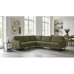 Ecksofa Home Affaire "Pinto, XXL, 250/290 cm, langer Schenkel, Ottomane", gr&uuml;n (khaki), B:290cm H:85cm T:250cm, Luxus-Microfaser in Lederoptik(100% Polyester);Cord (92% Polyester, 8% Polyamide), Sofas, Ecksofa, Cord, Chenille, Lederoptik, mit Keder, Metallf&uuml;&szlig;e, Wellenunterfederung