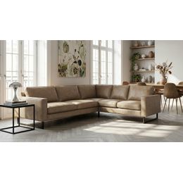 Ecksofa Home Affaire "Pinto, XXL, 250/290 cm, langer Schenkel, Ottomane", beige, B:290cm H:85cm T:250cm, Luxus-Microfaser in Lederoptik(100% Polyester);Cord (92% Polyester, 8% Polyamide), Sofas, Ecksofa, Cord, Chenille, Lederoptik, mit Keder, Metallf&uuml;&szlig;e, Wellenunterfederung