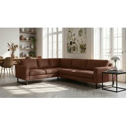 Ecksofa Home Affaire "Pinto, XXL, 250/290 cm, langer Schenkel, Ottomane", braun, B:290cm H:85cm T:250cm, Luxus-Microfaser in Lederoptik(100% Polyester);Cord (92% Polyester, 8% Polyamide), Sofas, Ecksofa, Cord, Chenille, Lederoptik, mit Keder, Metallf&uuml;&szlig;e, Wellenunterfederung