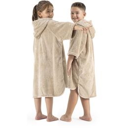 Badeponcho OTTO HOME "Lillou, f&uuml;r Kinder, ideal f&uuml;r Urlaub oder im Schwimmbad" Gr. 128, beige (sand), 128/140, Microfaser, Hausm&auml;ntel, weich und kuschelig, Fleece, pl&uuml;sch, Surfponcho