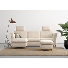 Ecksofa Home Affaire "Trelleborg L-Form", beige (creme), B:249cm H:86cm T:162cm, 100% Polyester, Sofas, Ecksofa, wahlweise mit Bettfunktion und Bettkasten, inkl. Federkern-Polsterung