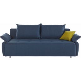 Schlafsofa Collection AB "3-Sitzer, Funtastic", blau, B:212cm H:84cm T:96cm, Zierkissen: 100% Polyester;Struktur (100% Polyester);Kunstleder SOFTLUX;Microfaser PRIMABELLE (100% Polyester), Sofas, Schlafsofa, inkl. Bettfunktion, Bettkasten, Federkern, Frei im Raum stellbar, Topseller