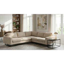 Ecksofa Home Affaire "Pinto, XXL, 250/290 cm, langer Schenkel, Ottomane", beige (cream), B:290cm H:85cm T:250cm, 92% Polyester, 8% Nylon, Sofas, Ecksofa, Cord, Chenille, Lederoptik, mit Keder, Metallf&uuml;&szlig;e, Wellenunterfederung