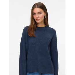 V&eacute;ro Moda Strickpullover VERO MODA "VMBOOM LS O-NECK PULLOVER GA NOOS", Damen, Gr. S, blau (navy blazer detail:melange), Strick, Obermaterial: 85% Polyester, 7% Polyacryl, 5% Wolle, 3% Elasthan, meliert, loose fit normal, Rundhals, Rippstrickb&uuml;ndchen, Pullover Strickpullover