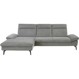 Ecksofa Hukla "HU-HP22156 L-Form", grau (cyber grau), B:309cm H:103cm T:193cm, 100% recyceltes Polyester, Sofas, Ecksofa, inkl. Kopfpolsterverstellung, optional mit Sitztiefenverstellung