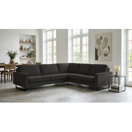 Ecksofa Home Affaire "Pinto, XXL, 250/290 cm, langer Schenkel, Ottomane", grau (dunkelgrau), B:290cm H:85cm T:250cm, Luxus-Microfaser in Lederoptik(100% Polyester);Cord (92% Polyester, 8% Polyamide), Sofas, Ecksofa, Cord, Chenille, Lederoptik, mit Keder, Metallf&uuml;&szlig;e, Wellenunterfederung