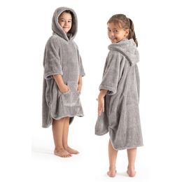 Badeponcho OTTO HOME "Lillou, f&uuml;r Kinder, ideal f&uuml;r Urlaub oder im Schwimmbad" Gr. 128, grau, 128/140, Microfaser, Hausm&auml;ntel, weich und kuschelig, Fleece, pl&uuml;sch, Surfponcho