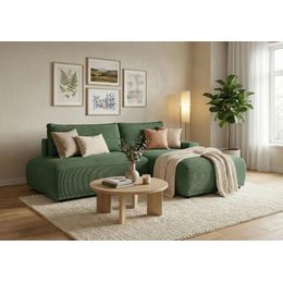 Ecksofa Trendmanufaktur "Fordon II, Schlafsofa mit Bettkasten, Couch in L-Form, Breite 250 cm", gr&uuml;n (dunkelgr&uuml;n), B:250cm H:82cm T:167cm, 92% Polyester, 8% Polyamide, Sofas, Ecksofa, in Cordstoff HYPER, dunkelgr&uuml;n, Armlehne rechts