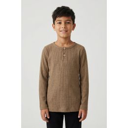 Langarmshirt name it "NMMKAB LS TOP NOOS", Jungen, Gr. 116, toasted coconut, Feinripp, Obermaterial: 57% Baumwolle, 38% Modal, 5% Elasthan, unifarben, normal normal, Rundhals, abgesteppte Kante, Shirts Langarmshirt, Im Henley-Stil - mit kurzer Knopfleise, normal geschnitten