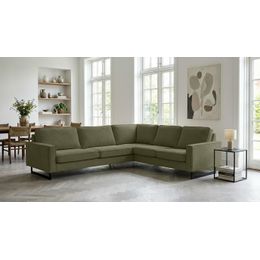 Ecksofa Home Affaire "Pinto, XXL, 250/290 cm, langer Schenkel, Ottomane", gr&uuml;n (khaki), B:290cm H:85cm T:250cm, Luxus-Microfaser in Lederoptik(100% Polyester);Cord (92% Polyester, 8% Polyamide), Sofas, Ecksofa, Cord, Chenille, Lederoptik, mit Keder, Metallf&uuml;&szlig;e, Wellenunterfederung