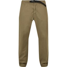 Stoffhose Urban Classics "Urban Classics Herren Straight Leg Chino with Belt", Herren, Gr. 32, Normalgr&ouml;&szlig;en, tiniolive, 100% Baumwolle, unifarben, normal, Hosen Stoffhose