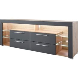 TV-Schrank Stolkom "Goal TV Lowboard, B/H/T 179x67x 44 cm", grau (artisan eiche, grau dekor), B:179cm H:66cm T:44cm, Holzwerkstoff, Schr&auml;nke, %RESET$