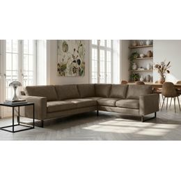Ecksofa Home Affaire "Pinto, XXL, 250/290 cm, langer Schenkel, Ottomane", grau (taupe), B:290cm H:85cm T:250cm, Luxus-Microfaser in Lederoptik(100% Polyester);Cord (92% Polyester, 8% Polyamide), Sofas, Ecksofa, Cord, Chenille, Lederoptik, mit Keder, Metallf&uuml;&szlig;e, Wellenunterfederung