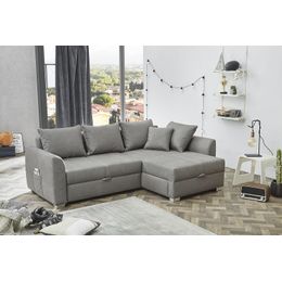 Jockenh&ouml;fer Ecksofa JOCKENH&Ouml;FER GRUPPE "Boomer L-Form, B: 236 cm", grau, B:236cm T:94cm, Korpus: 100% Polyester;Kissen: 100% Polyester, Sofas, Ecksofa, mit Bettfunktion, Bettkasten & Zierkissen, 2 separate Liegefl&auml;chen