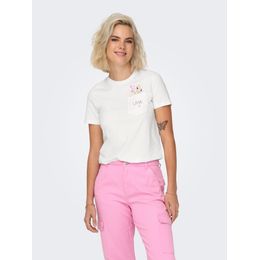 Kurzarmshirt Only "ONLPOLLY LIFE REG S/S POCKET TOP BOX JRS", Damen, Gr. XL, cloud dancer print:flowers, Jersey, Obermaterial: 100% Baumwolle, bedruckt, regular fit normal, Rundhals, Shirts, Baumwolle, regular fit, Rundhals