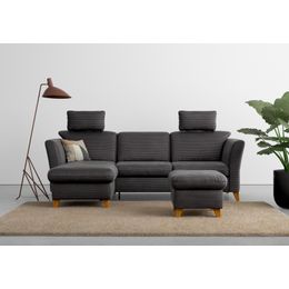 Ecksofa Home Affaire "Trelleborg L-Form", grau, B:249cm H:86cm T:162cm, 100% Polyester, Sofas, Ecksofa, wahlweise mit Bettfunktion und Bettkasten, inkl. Federkern-Polsterung