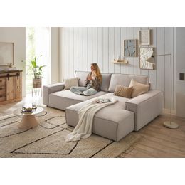 Ecksofa Home Affaire "NEU: SHERWOOD XXL 284, Big-Sofa L-Form, tiefe Sitzfl&auml;che 95 cm, Cord", beige (hellbeige), B:284cm H:90cm T:195cm, 100% Polyester, Sofas, Ecksofa, Recamiere rechts/links, als Schlafsofa stellbar, Cord u. Leinenoptik, Topseller
