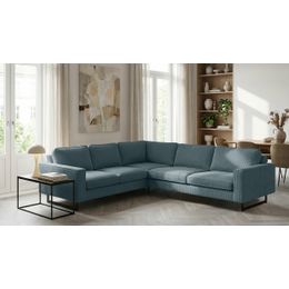 Ecksofa Home Affaire "Pinto, XXL, 250/290 cm, langer Schenkel, Ottomane", blau (azur), B:290cm H:85cm T:250cm, 92% Polyester, 8% Nylon, Sofas, Ecksofa, Cord, Chenille, Lederoptik, mit Keder, Metallf&uuml;&szlig;e, Wellenunterfederung