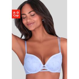 Push-up-BH Vivance "Thea", Damen, Gr. 70, Cup B, hellblau, Netz, Obermaterial: 56% Polyester, 38% Polyamid, 6% Elasthan, BHs Push-up-BH, mit Blumen aus feiner Stickereispitze, sexy Dessous