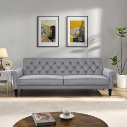 Schlafsofa DOREL HOME "Tyne", grau (hellgrau), B:222cm H:82cm T:83cm, 100% Polyester, Sofas, Schlafsofa, Schlafsofa 222 cm, Bettfunktion (110/190cm), pflegeleichter Velours